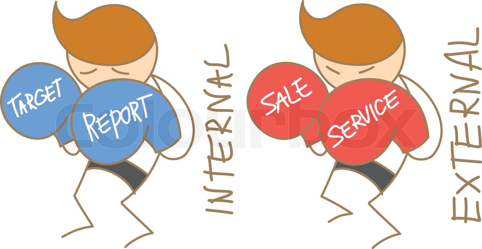 cartoon character of business man fighting external and internal ...