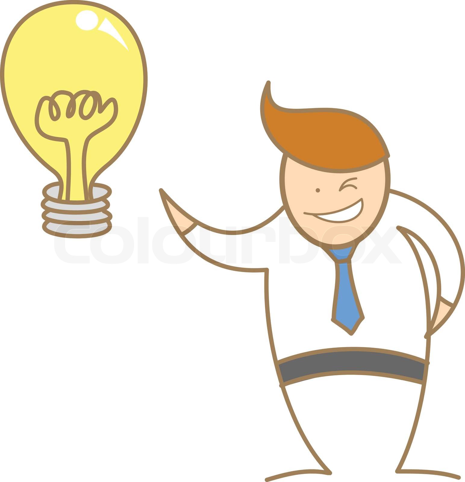 cartoon character of business man get good idea | Stock vector | Colourbox
