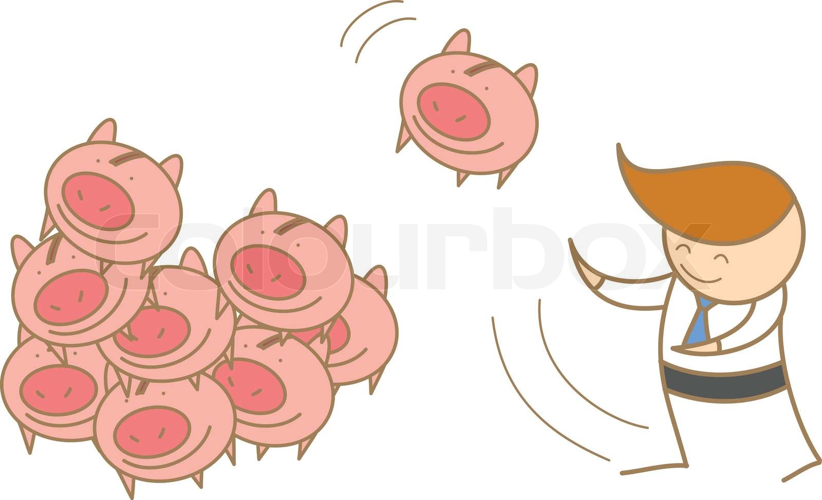 cartoon character ofman throwing his saving pig together | Stock vector ...