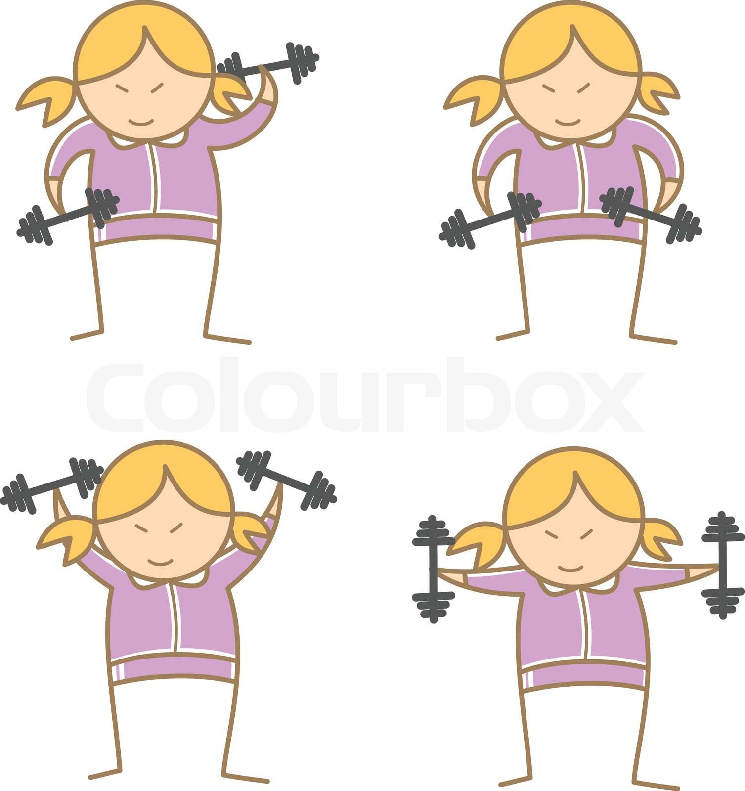 Cartoon-Figur der Frau posiert Hantel-Training | Stock-Vektor | Colourbox