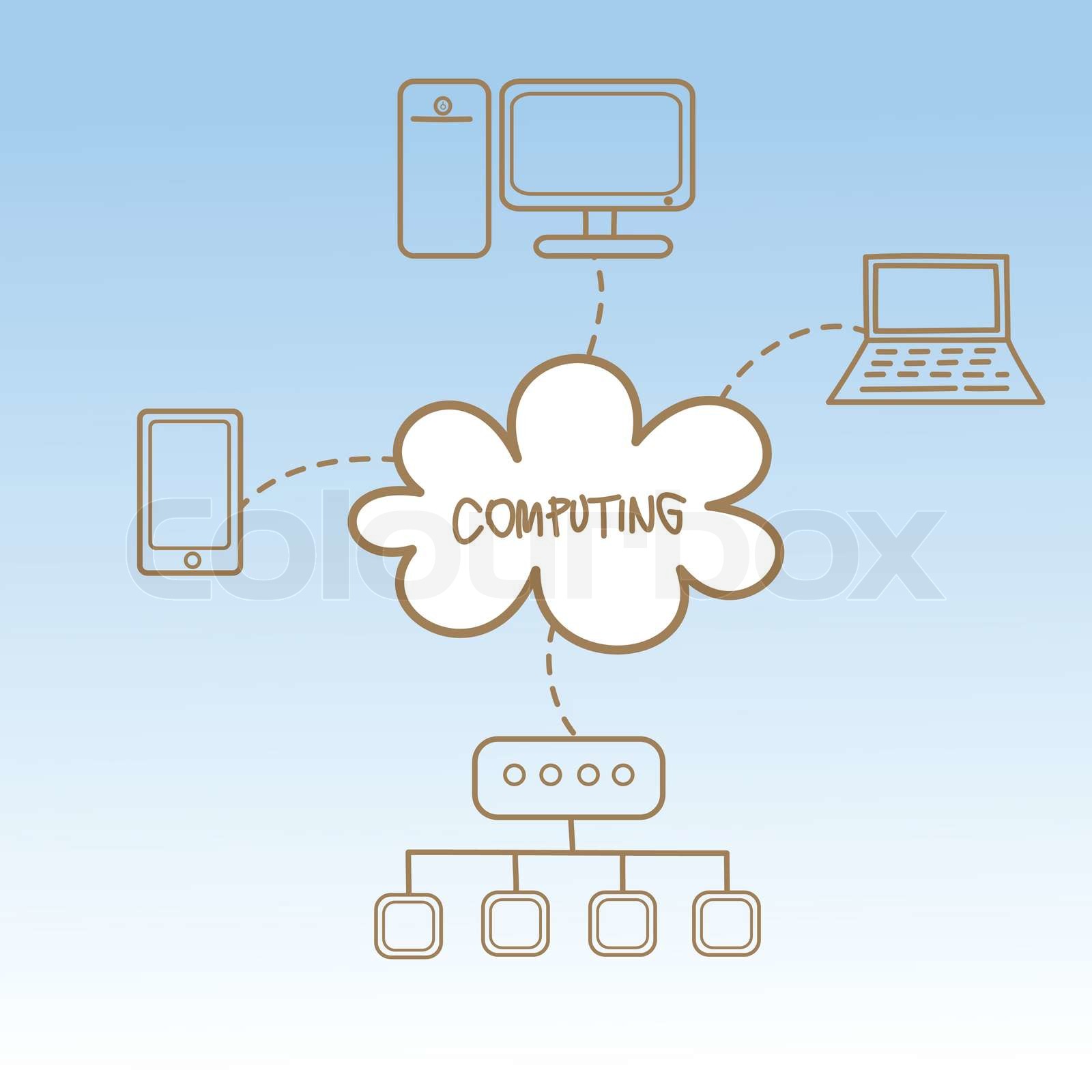cartoon drawing of cloud computing concept | Stock vector | Colourbox