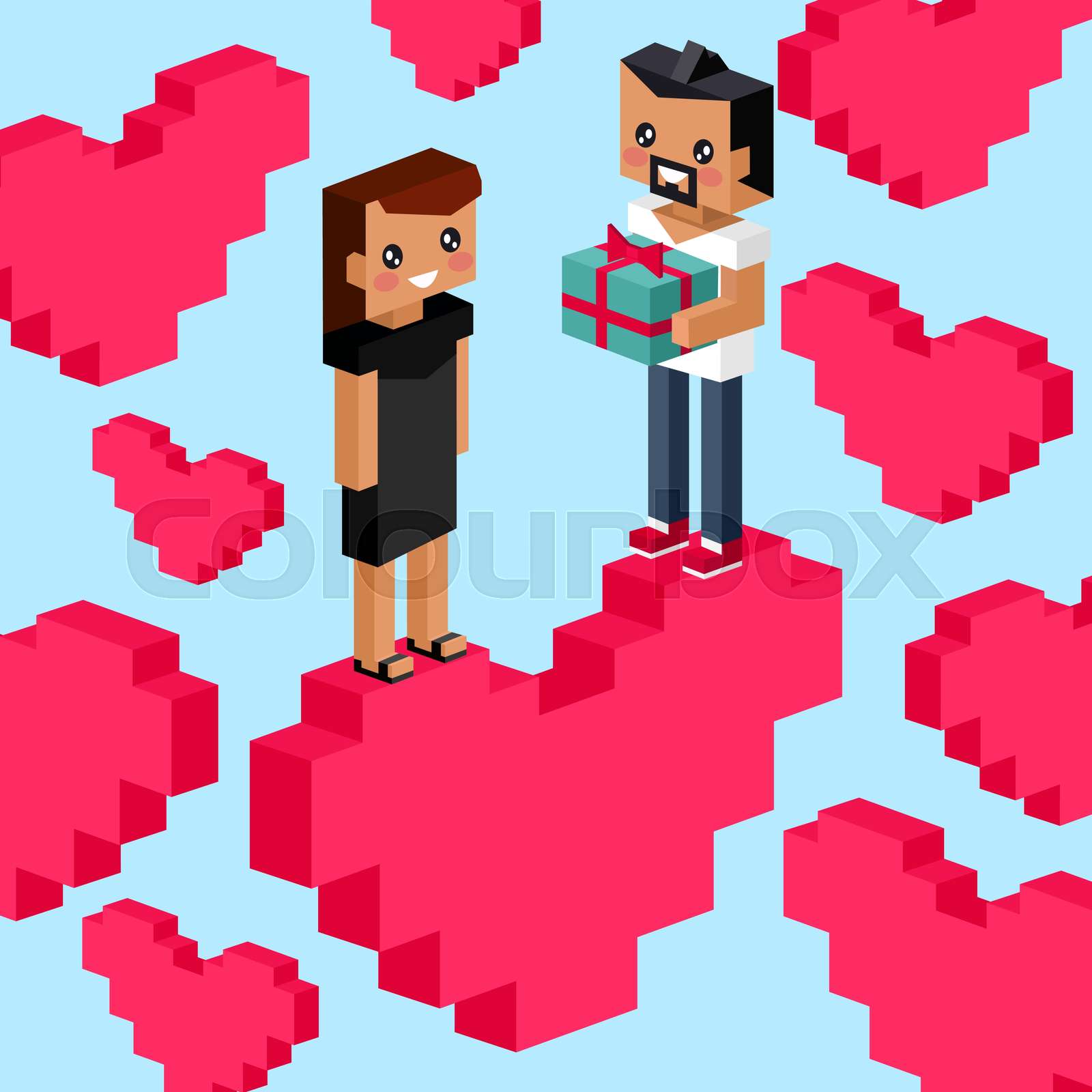 Happy Valentines Day poster in pixel art style. Love message. Pixel ...