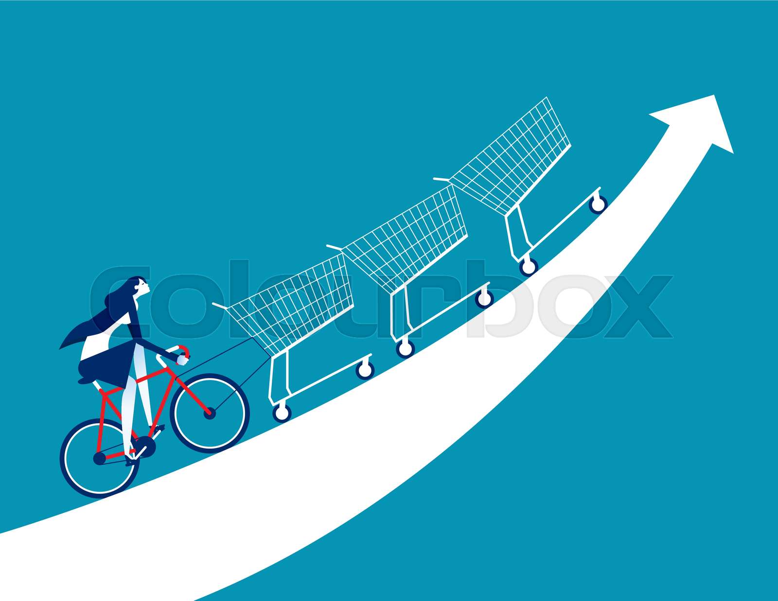 Manager push role of shopping cart trolley up rising arrow. Business ...