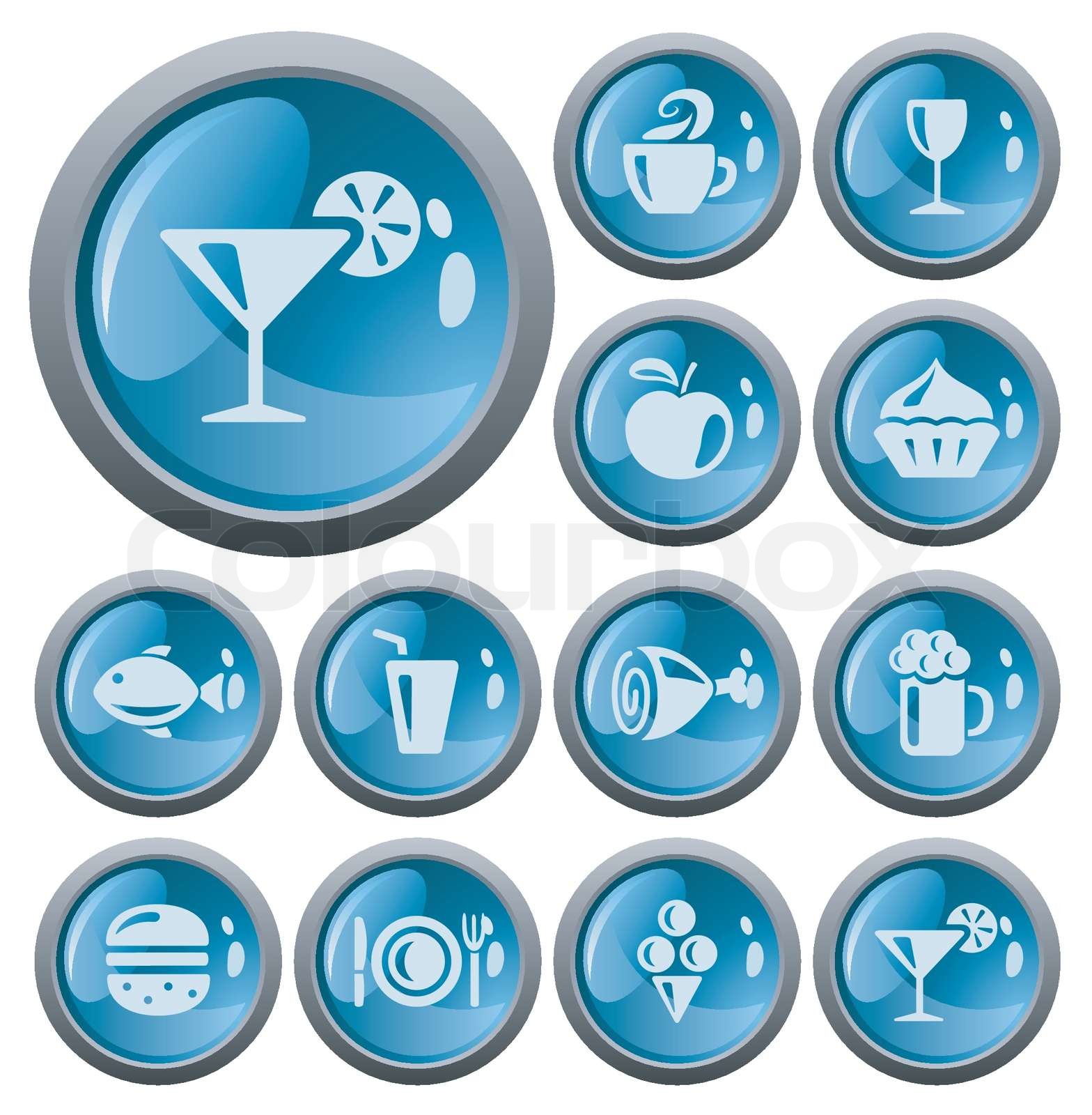 Food and drinks button set | Stock vector | Colourbox