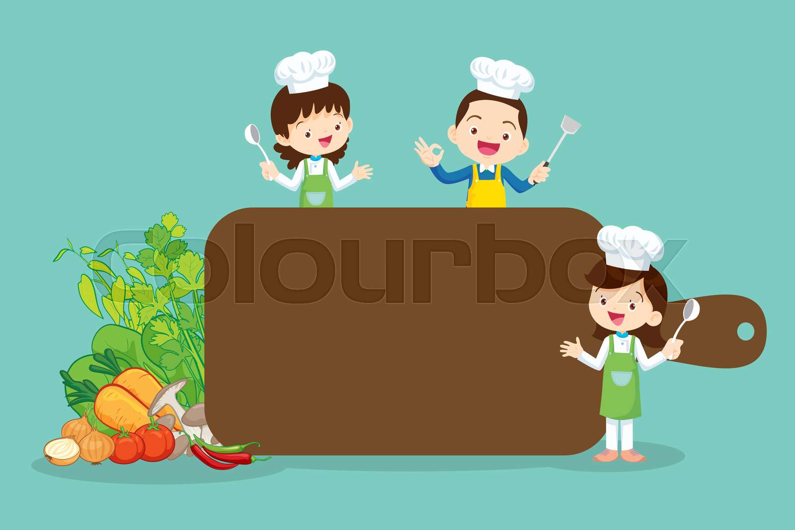 Chef Kids Cooking class design template.Cute little chef cooking meal ...