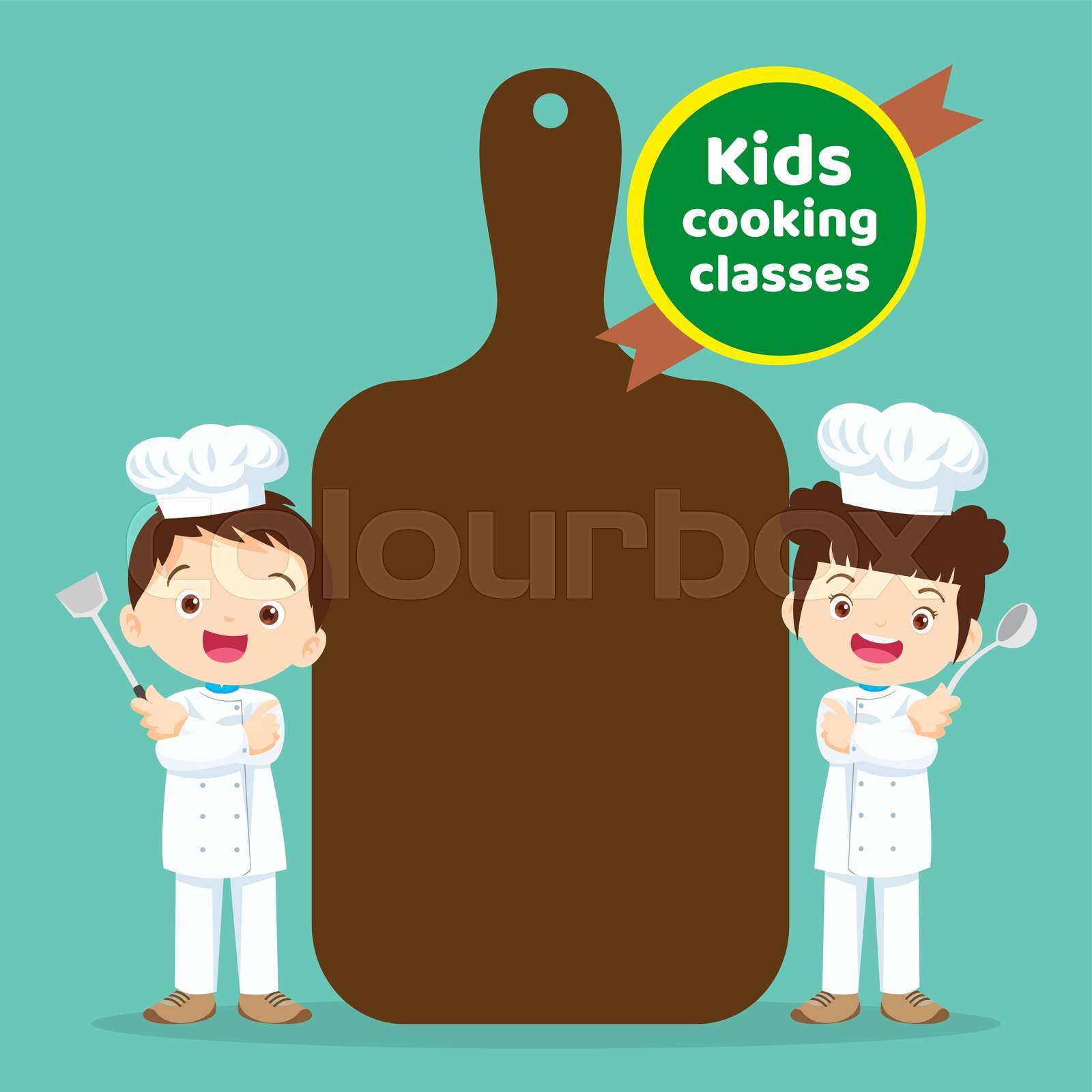 Chef Kids Cooking class design template.Cute little chef cooking meal ...