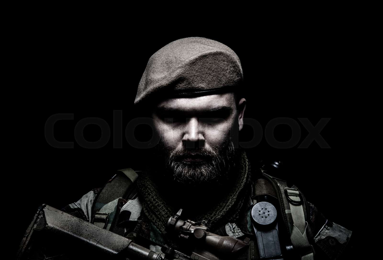 Bearded soldier in beret | Stock image | Colourbox