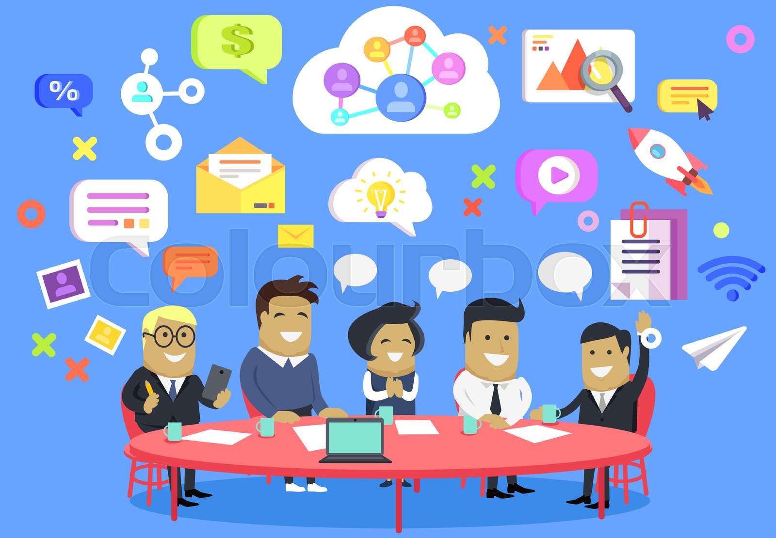 Training of staff, teamwork at meeting, group of people make mind map ...