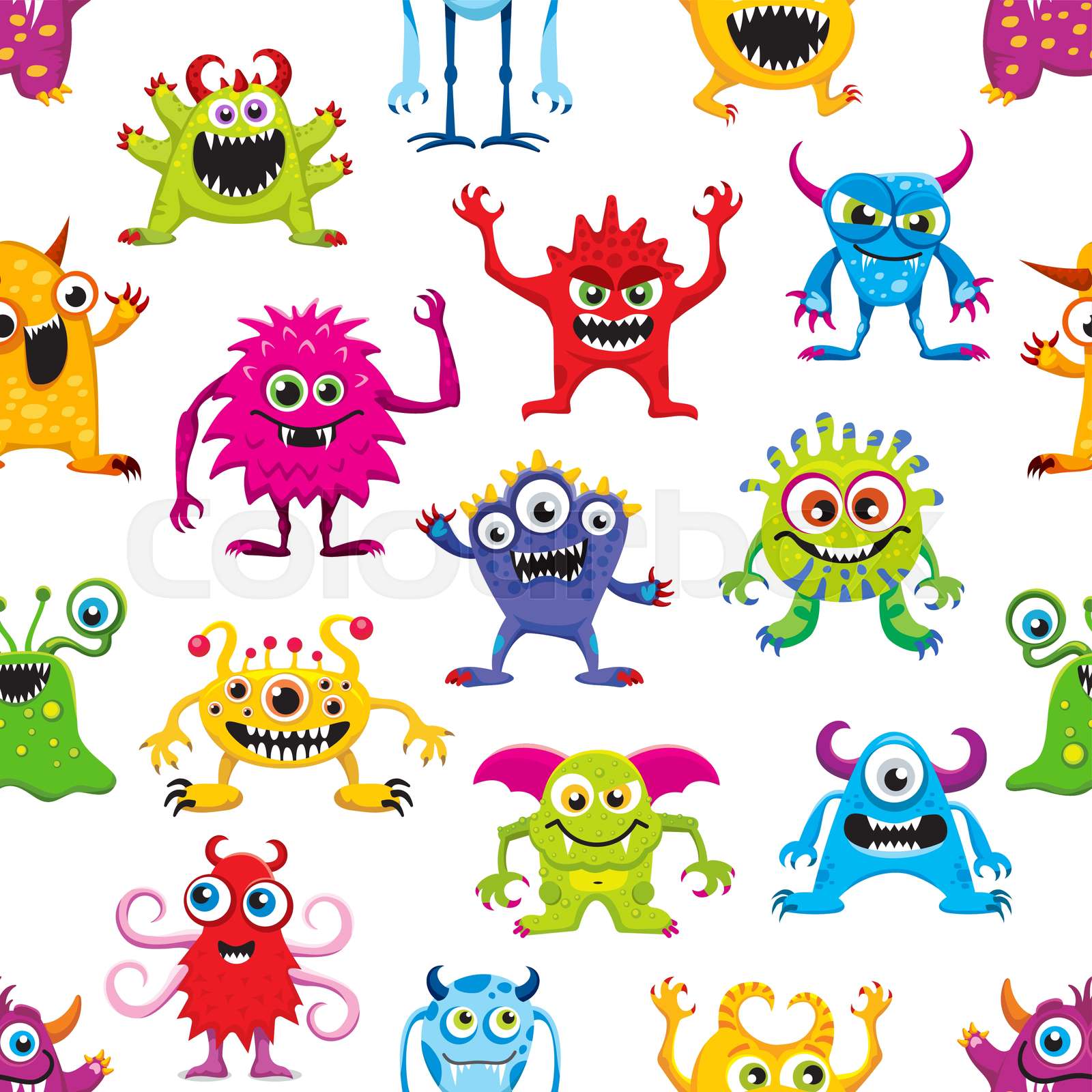 Cartoon monsters pattern, funny mutant creatures | Stock vector | Colourbox