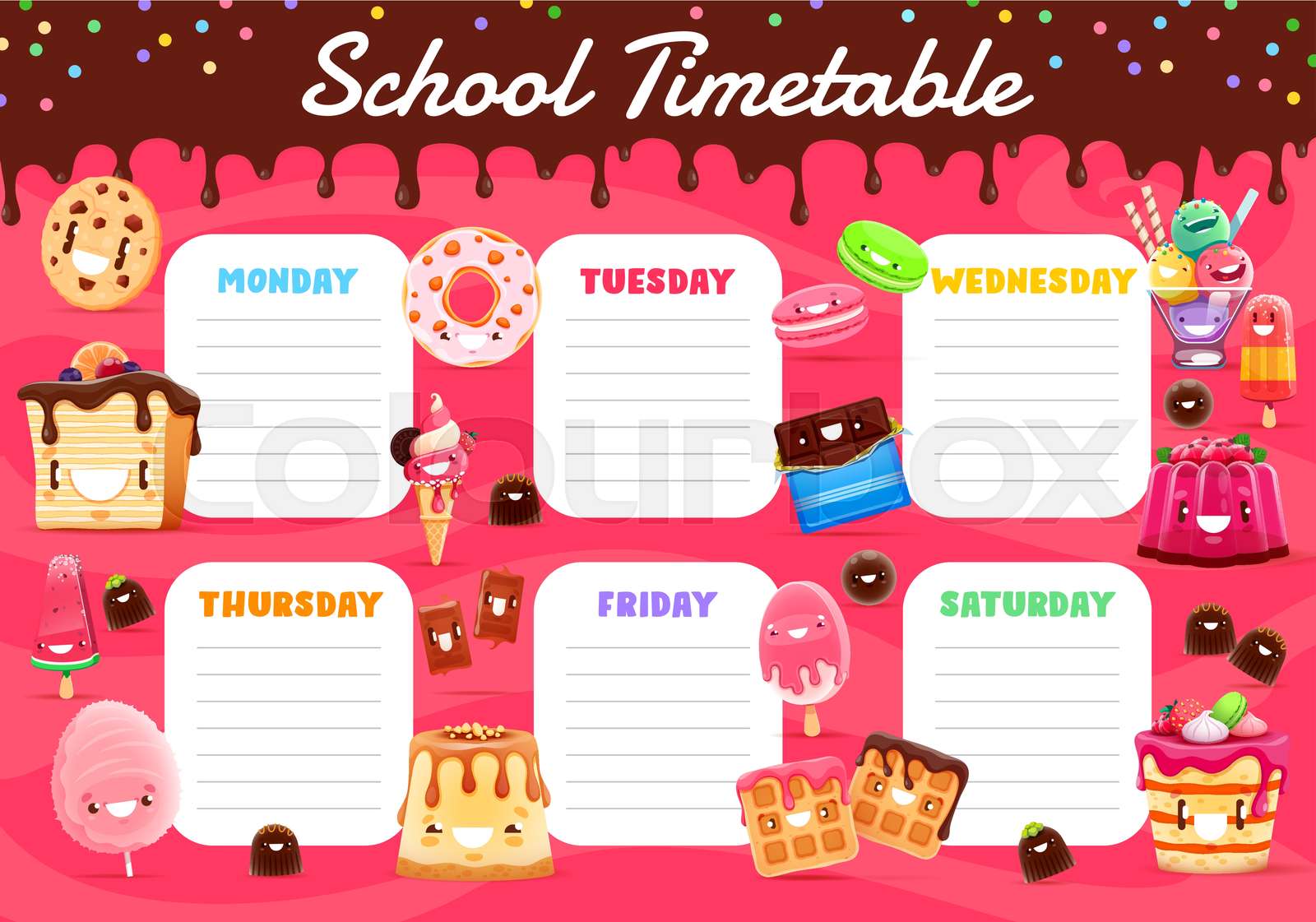 Timetable schedule cartoon ice cream and sweets | Stock vector | Colourbox