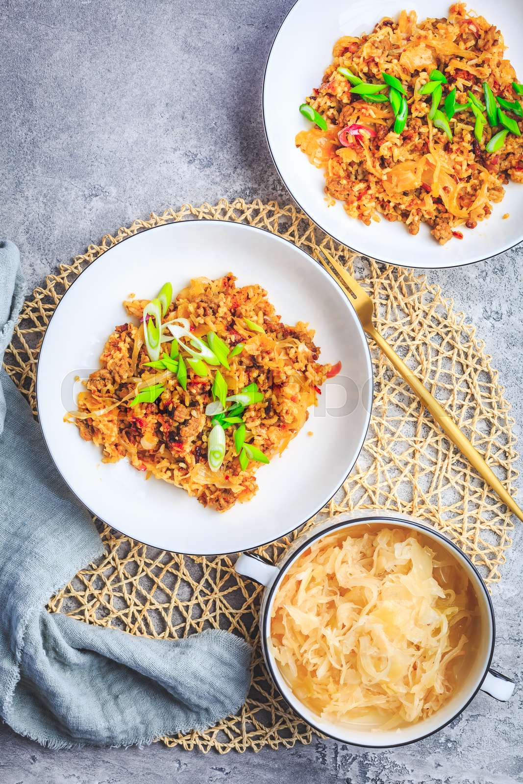 Risotto with ground beef, cabbage (sauerkraut) and rice, cabbage ...