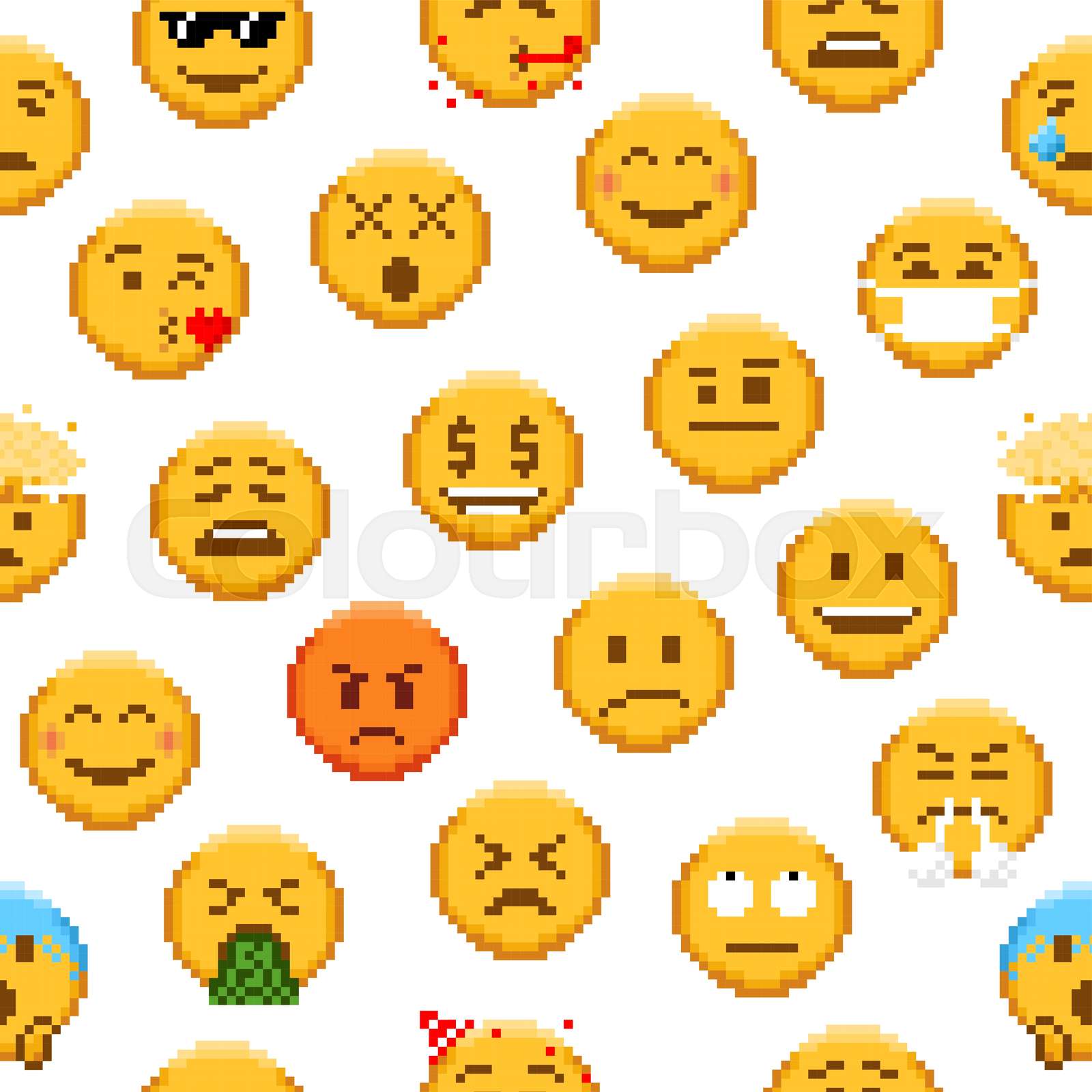 Pixel emoji seamless pattern, 8 bit game emoticons | Stock vector ...