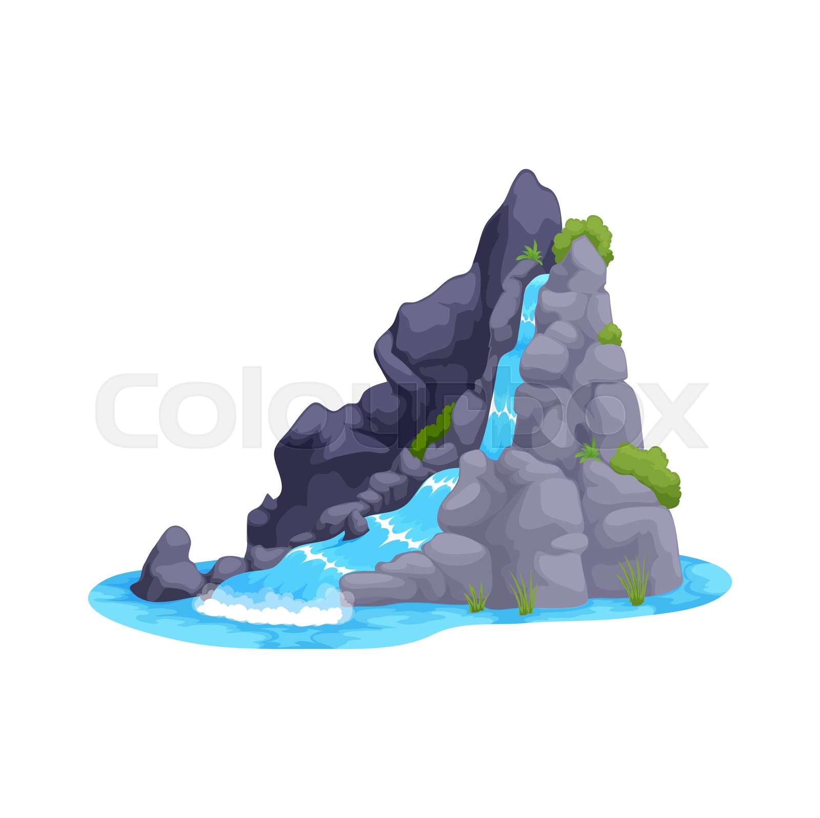 Cartoon waterfall, jungle rock water cascade | Stock vector | Colourbox