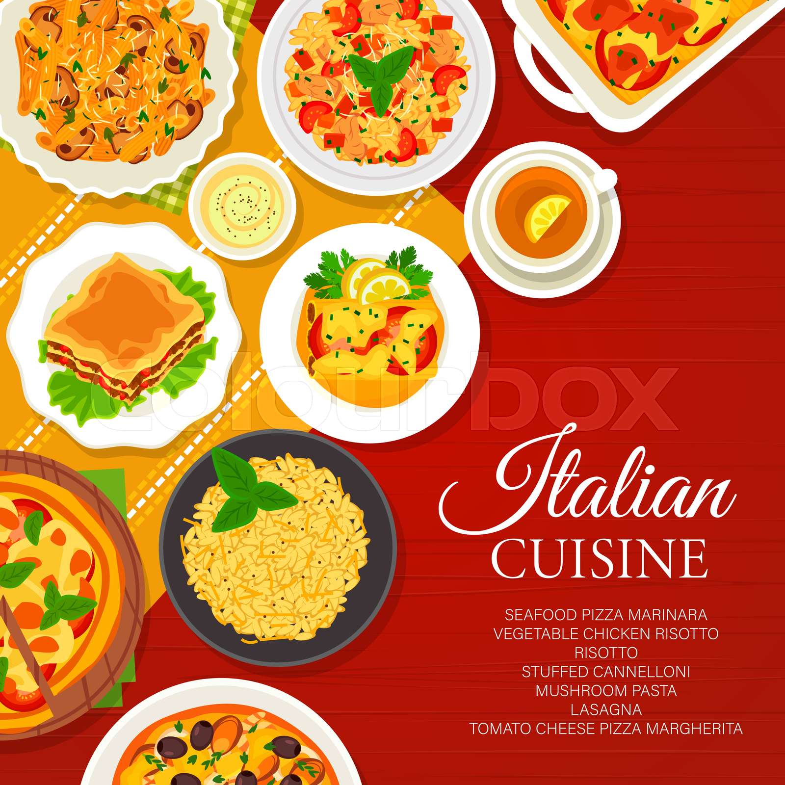 Italian cuisine menu cover, food dishes and meals | Stock vector ...