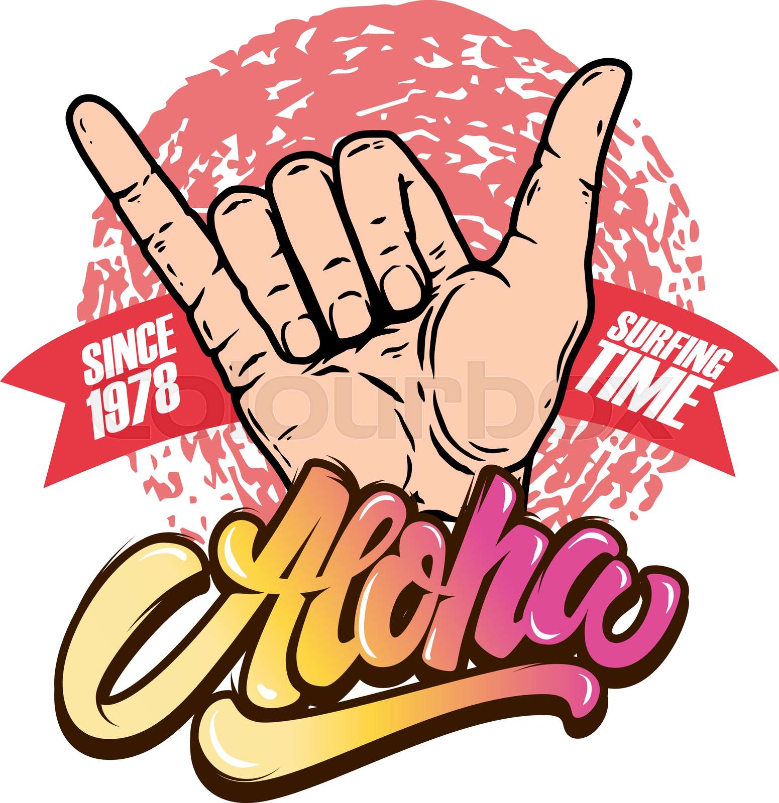 Aloha. Illustration of human hand with shaka sign. Design element for ...