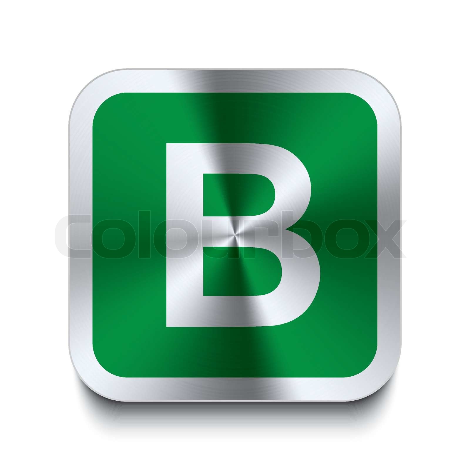 Square metal button - green letter - b | Stock vector | Colourbox