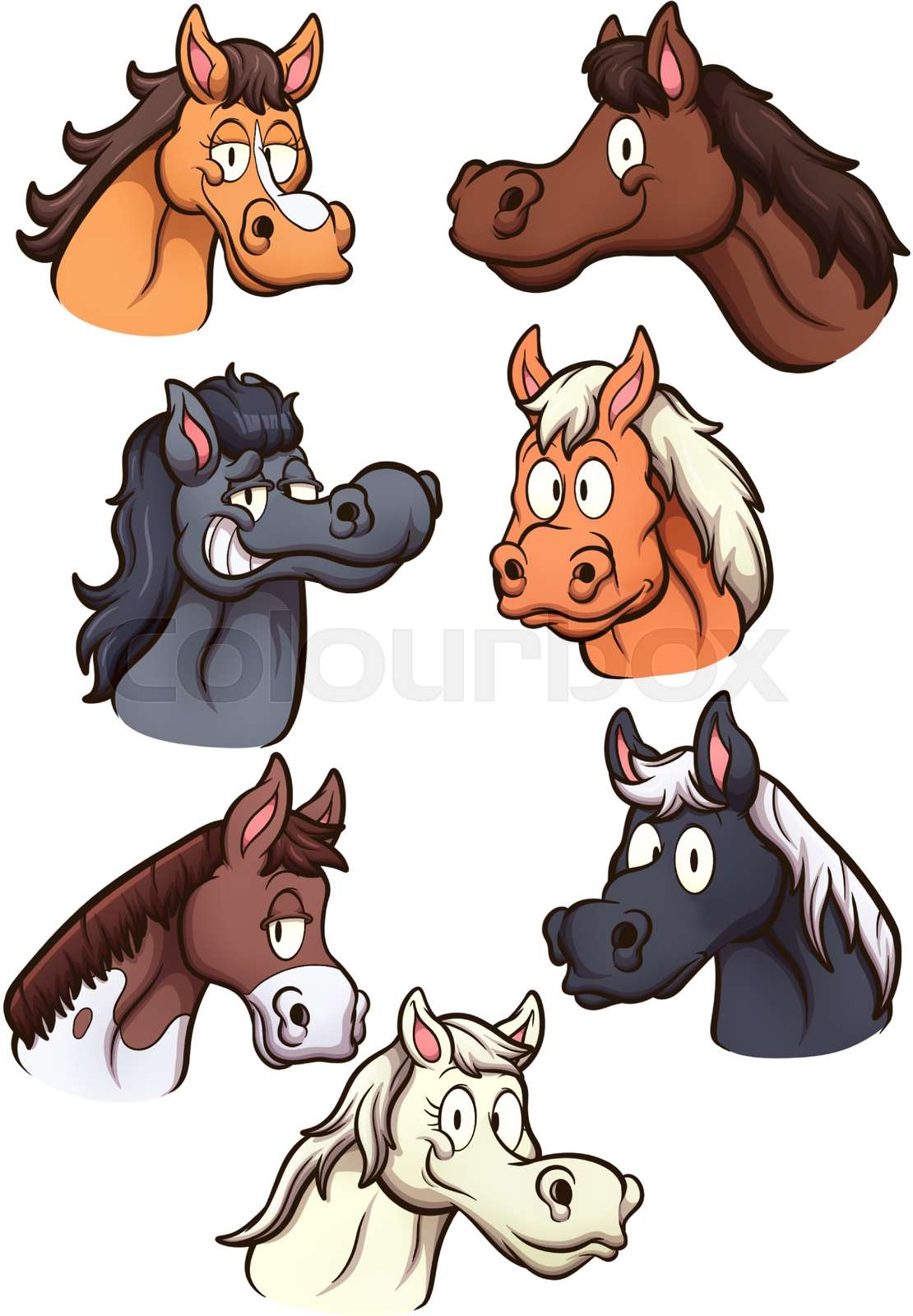 Cartoon Horse Heads. Vector clip art illustration with simple gradients. All in one single layer ...