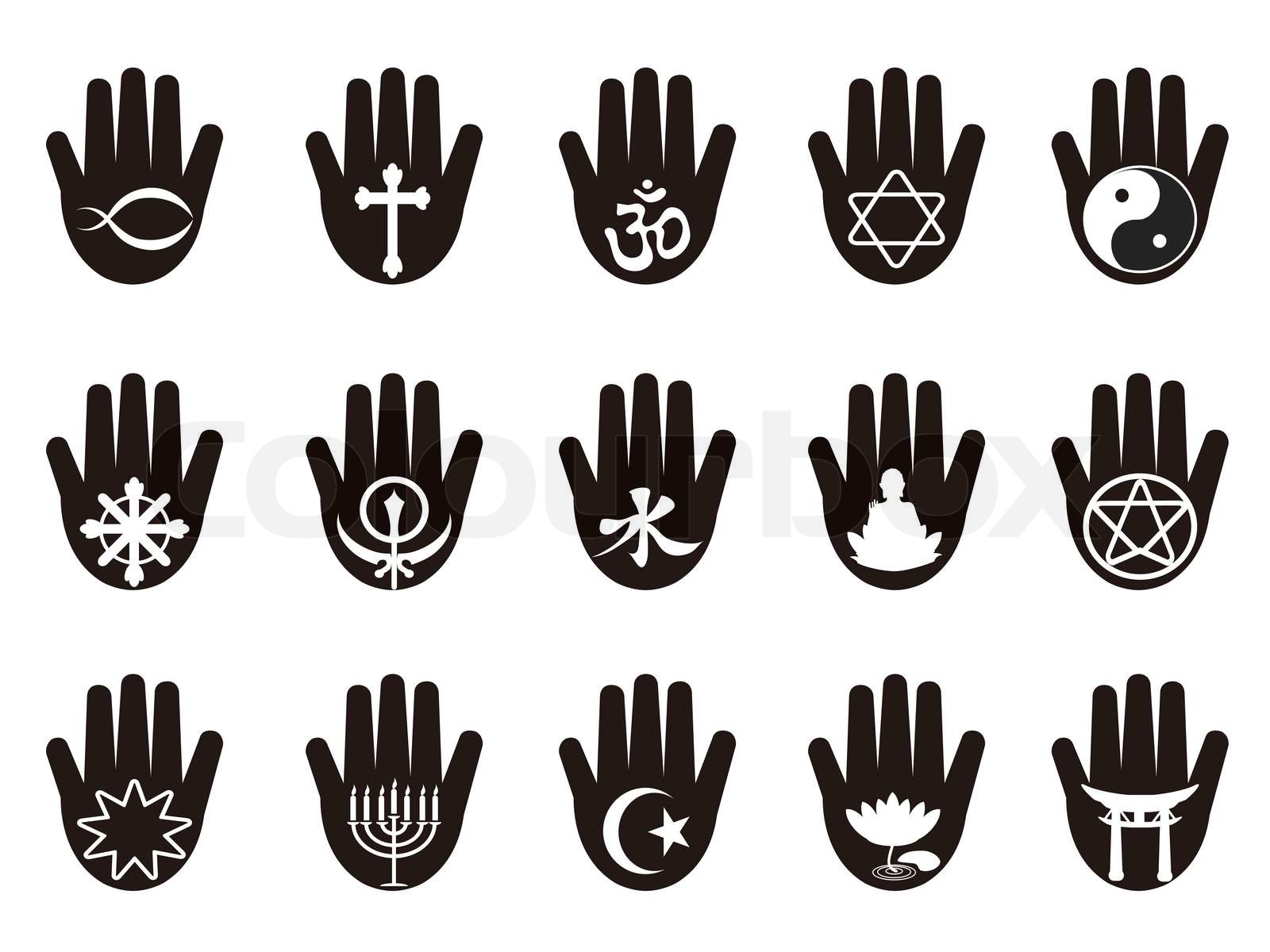 hand with religious symbols icon | Stock vector | Colourbox