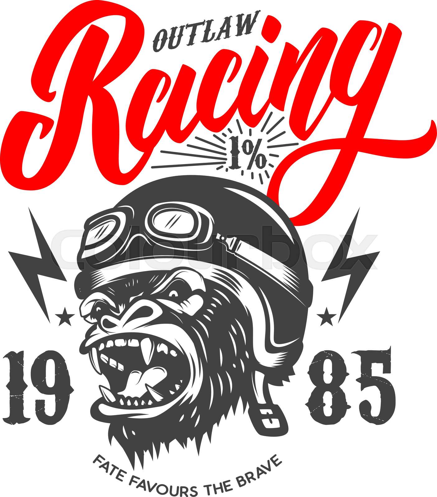 Outlaw Racing. Emblem template with cartoon racer gorilla. Design ...