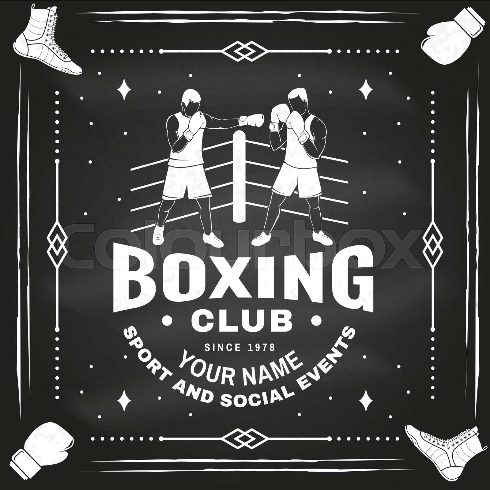 Boxing club badge, logo design on chalkboard. Vector illustration. For ...