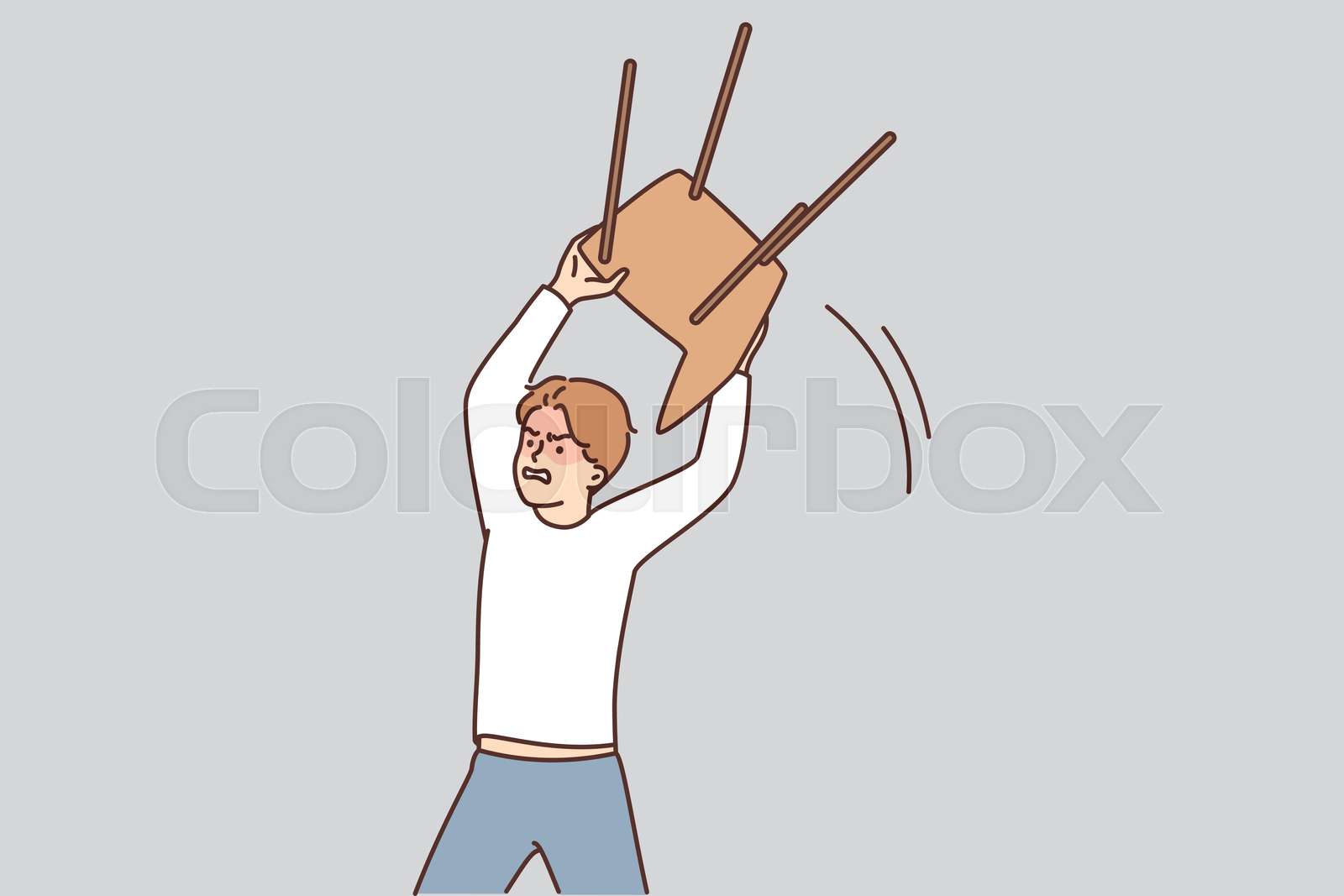 Angry man lifts chair to throw at offender or break furniture during ...