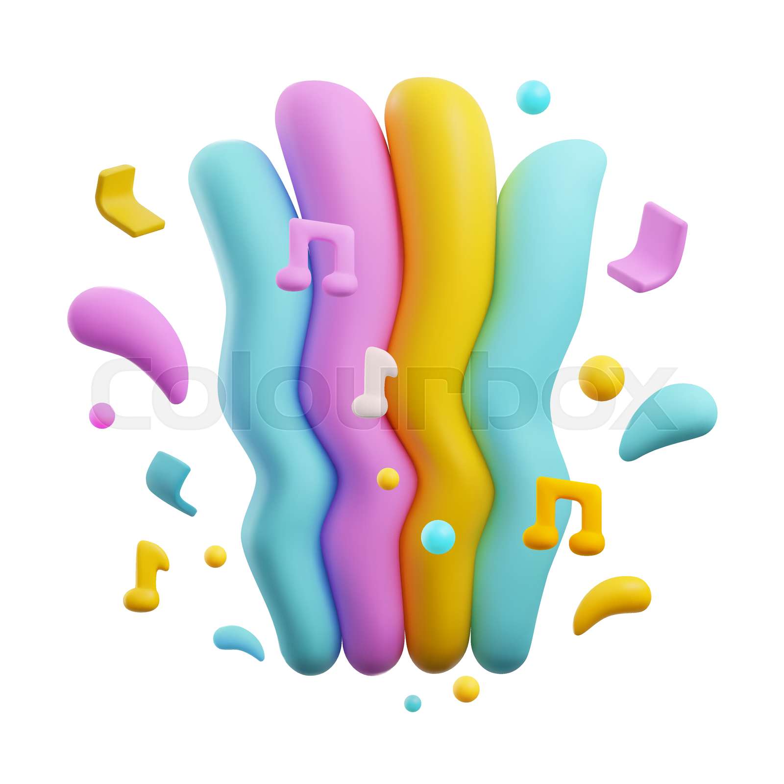 Colorful flow splash with music notes realistic vector illustration ...