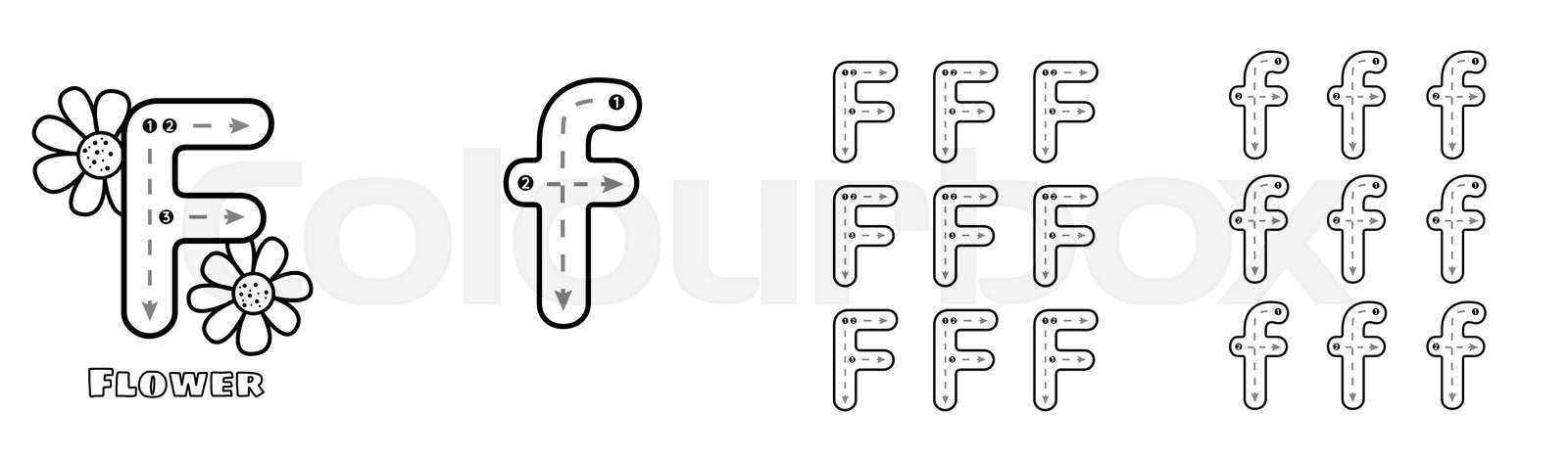 Letter F trace uppercase and lowercase ABC alphabet worksheet for kids ...