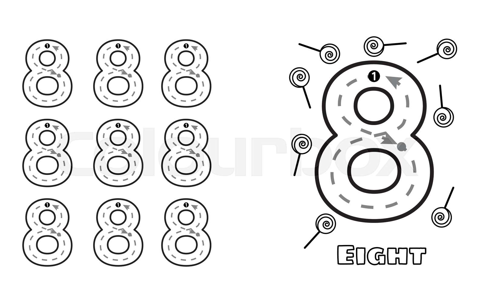 Number Eight trace practice worksheet for prek kids and toddlers ...