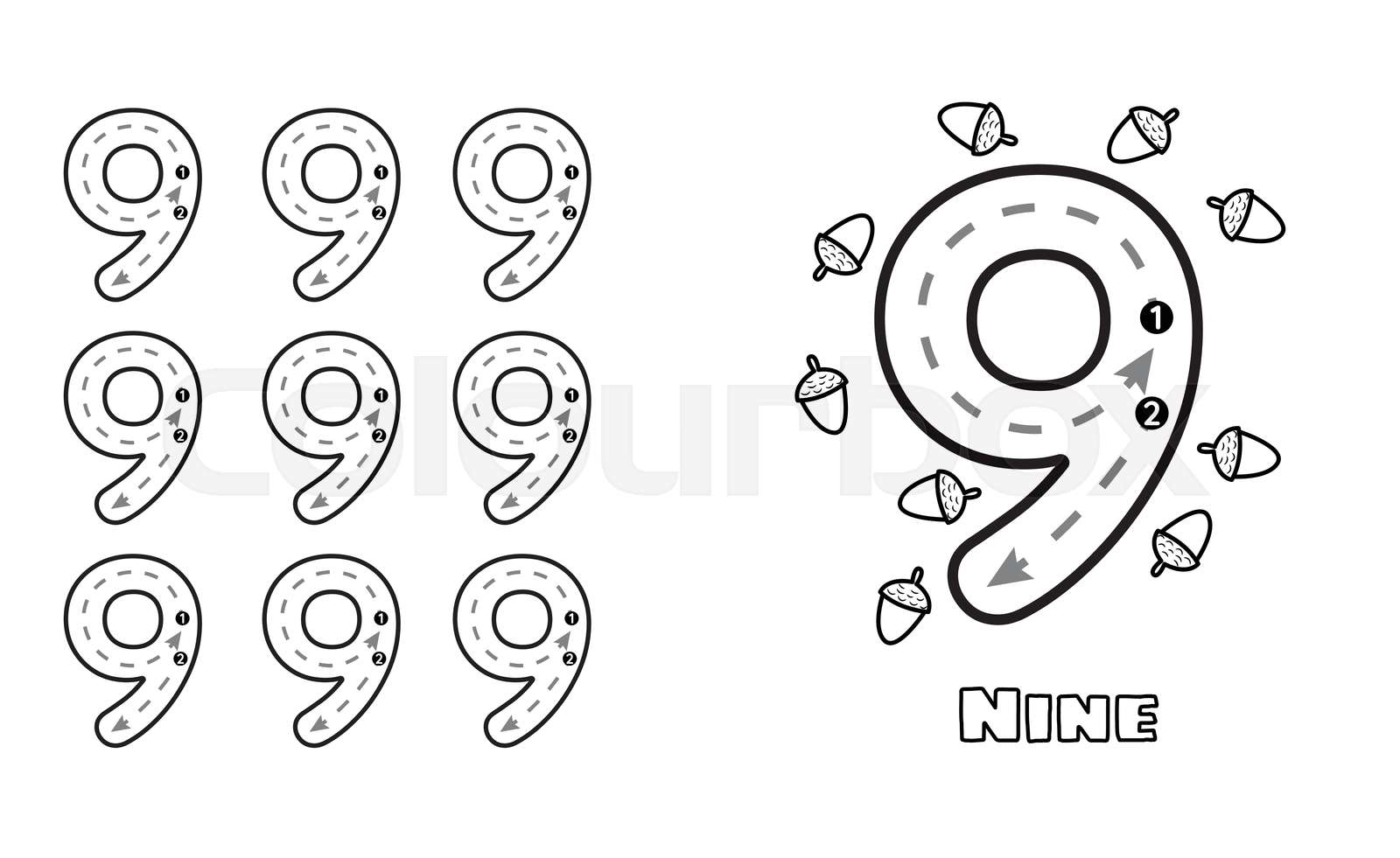 Number Nine Trace Practice Worksheet For Prek Kids And Toddlers