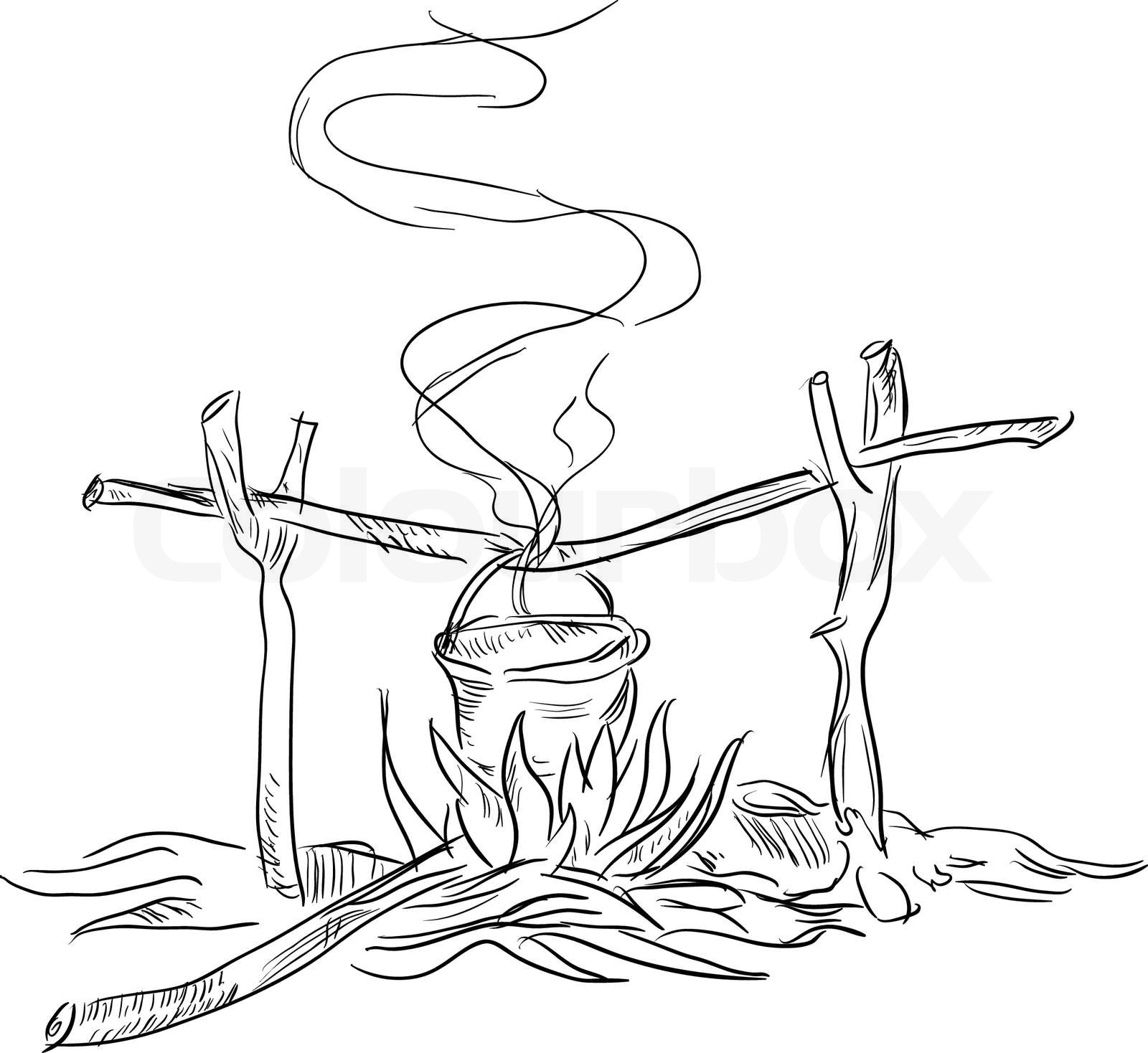 Pot and fire | Stock vector | Colourbox