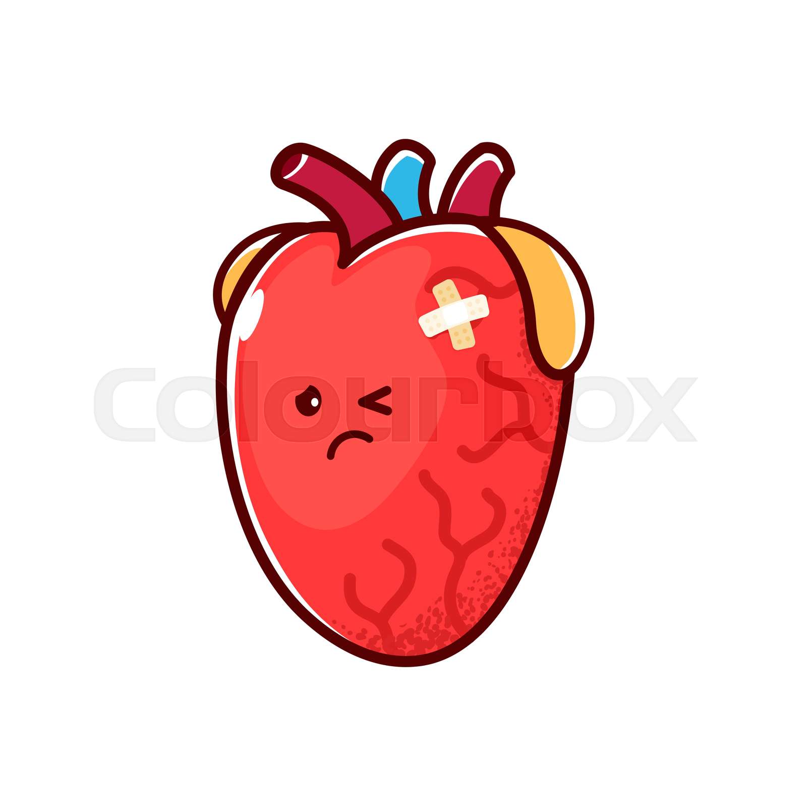 Cartoon unhappy sick heart character, sad heart | Stock vector | Colourbox