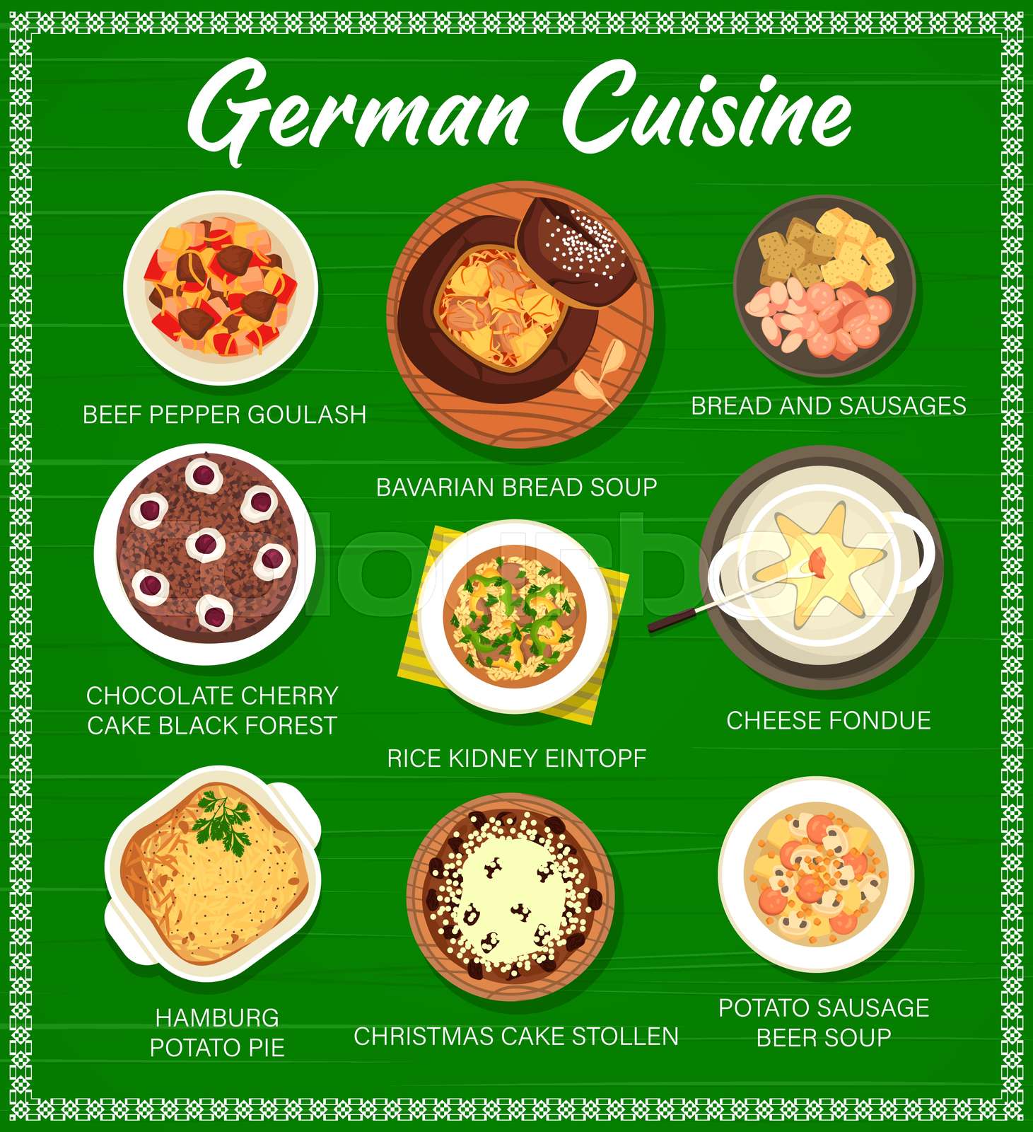 German cuisine restaurant menu vector template | Stock vector | Colourbox
