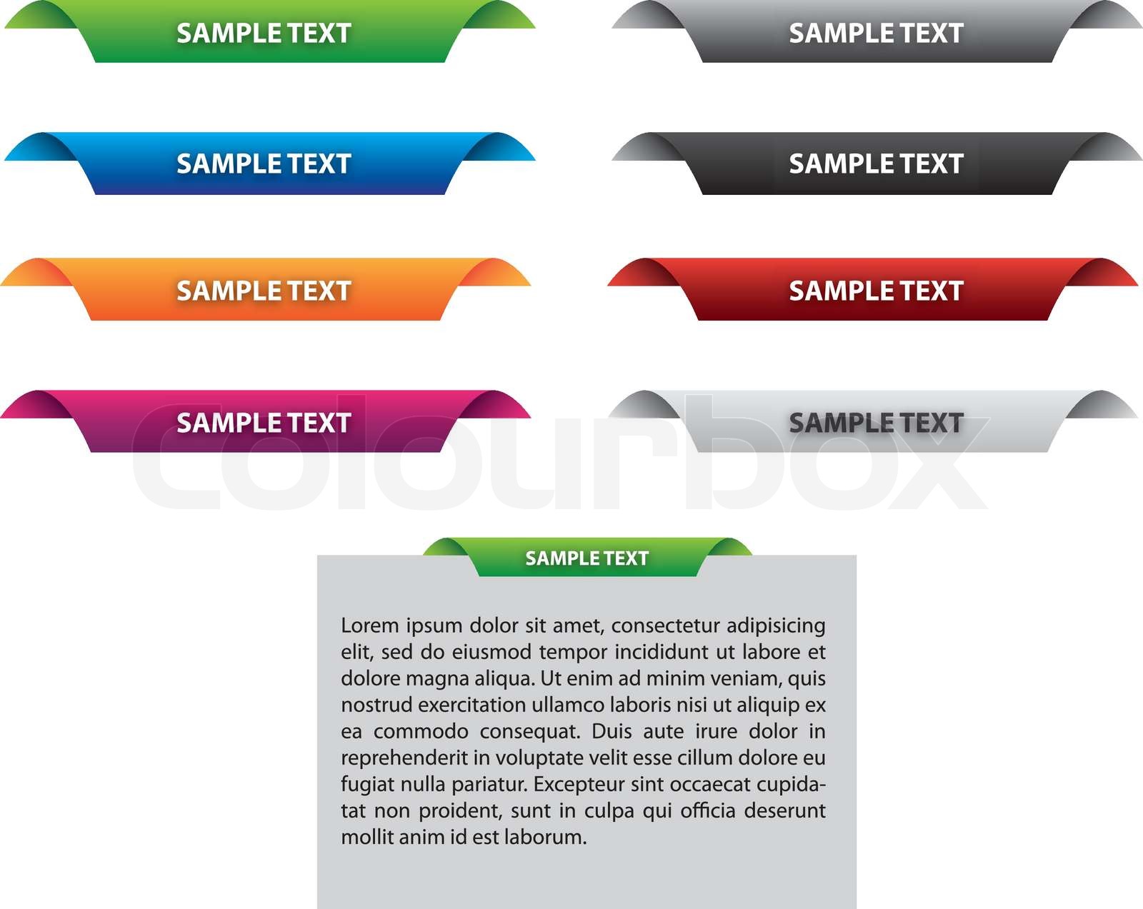 Vector horizontal curl tags,labels,ribbons | Stock vector | Colourbox