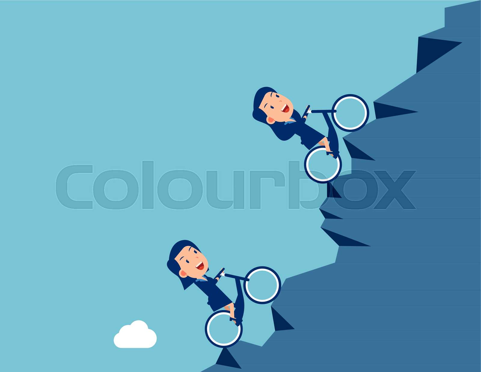 Business person cyclists going up steep hill. Business challenge ...