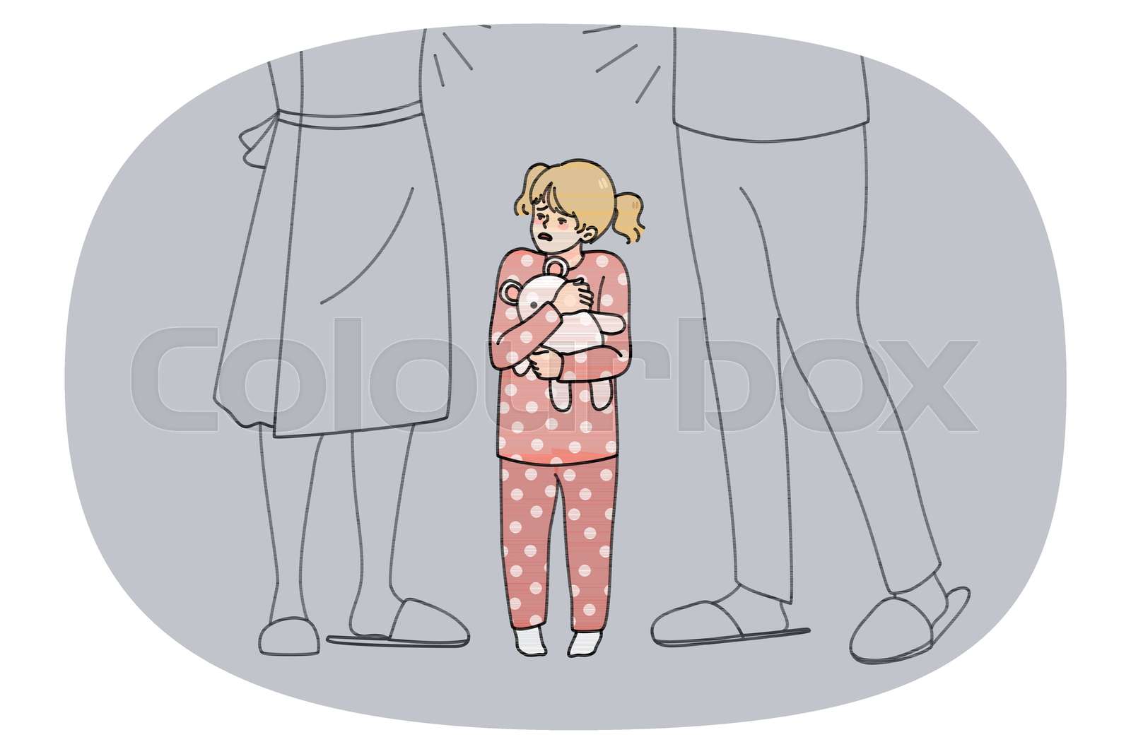 Scared girl child afraid of parents arguing | Stock vector | Colourbox