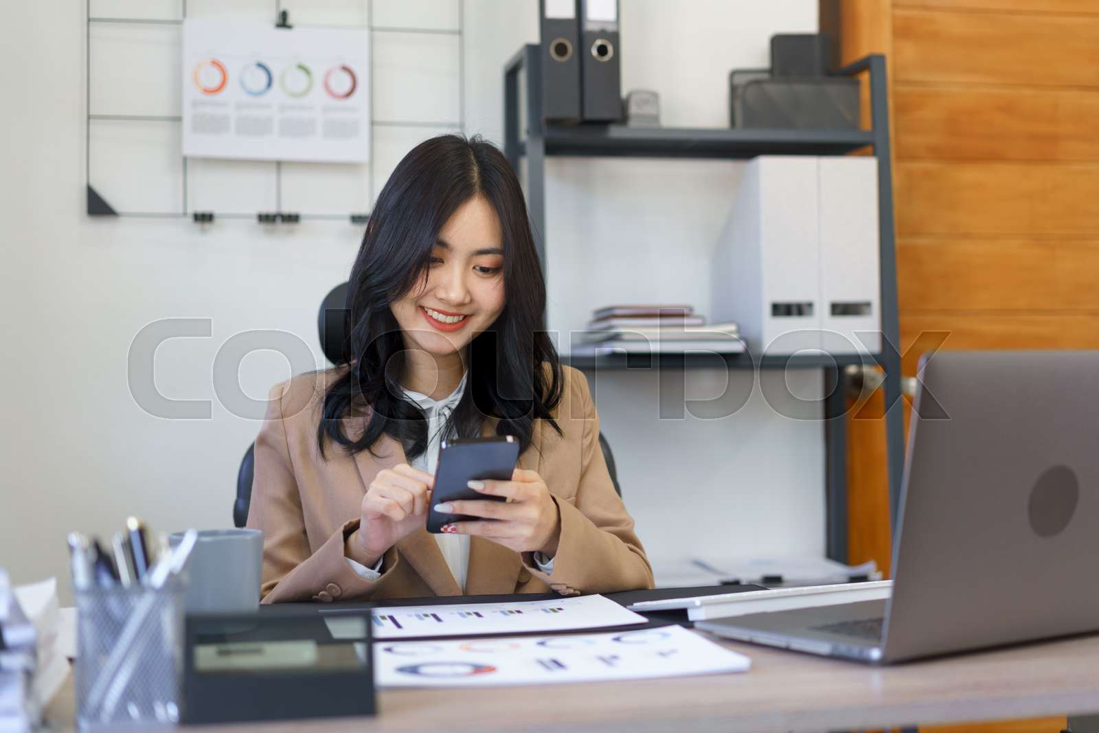 Secretary concept, Female secretary reading report business and ...