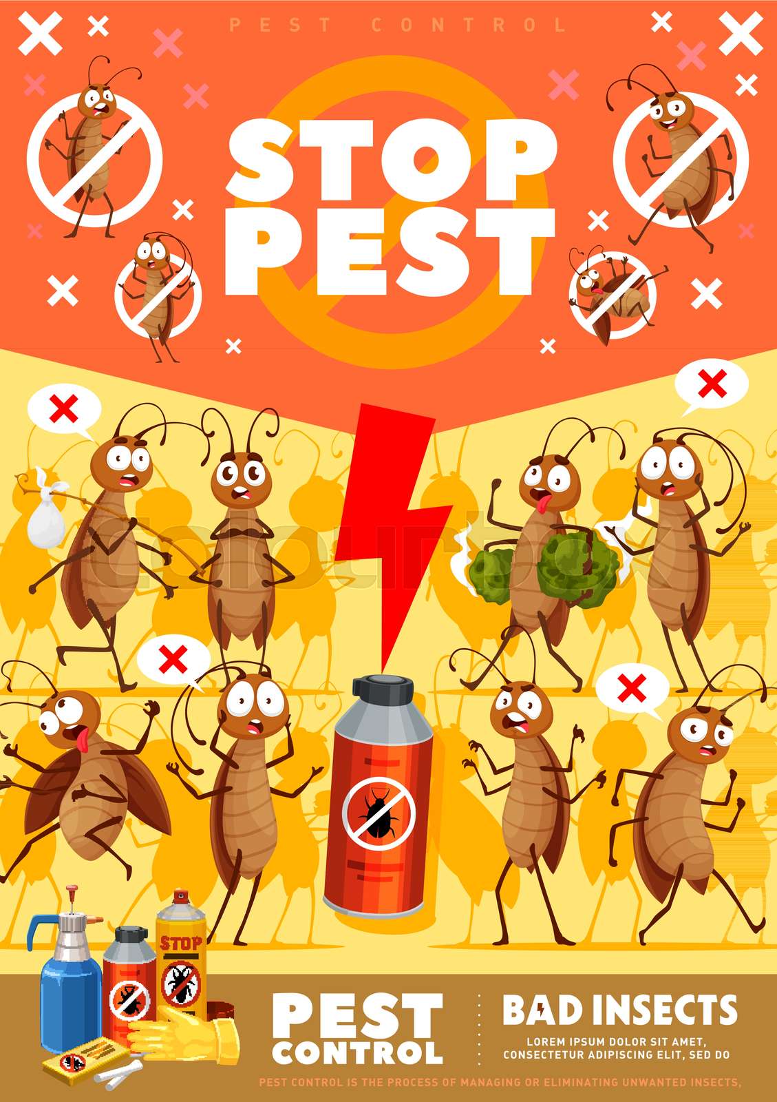 Pest control poster or flyer with funny cockroach | Stock vector ...