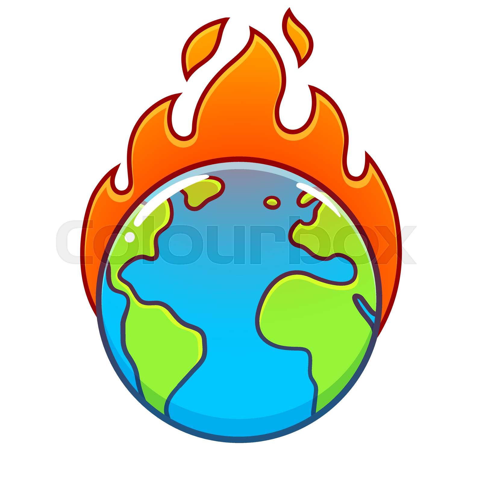 Cartoon Earth on fire, global warming | Stock vector | Colourbox