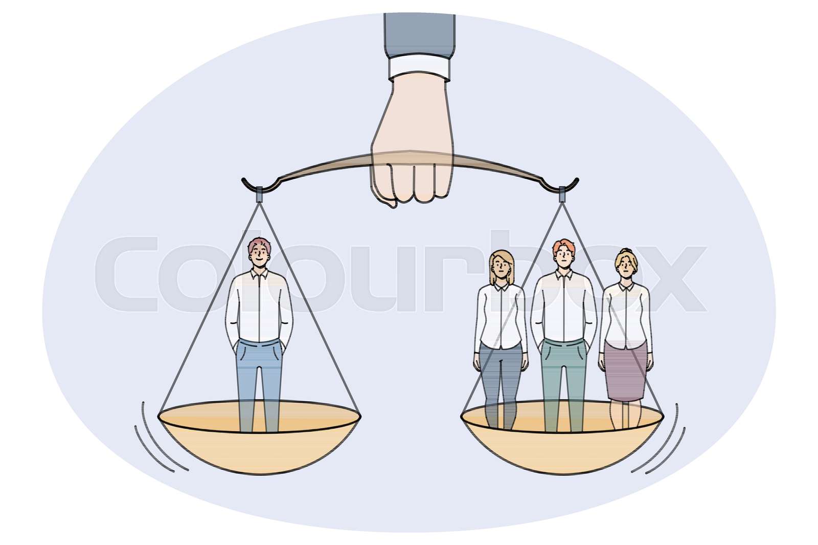 Scales with group of people balance with one man | Stock vector | Colourbox