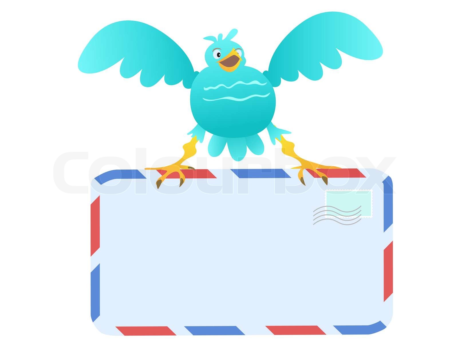 Funny Blue Bird carrying mail | Stock vector | Colourbox
