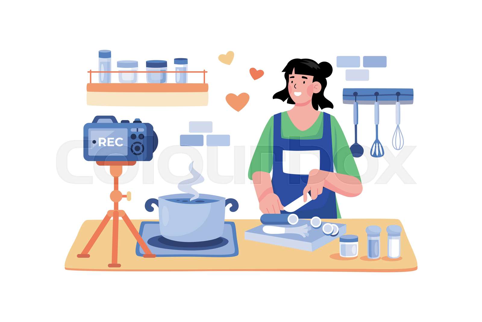 Food Blogger Films A Recipe Tutorial For Their Channel | Stock vector ...