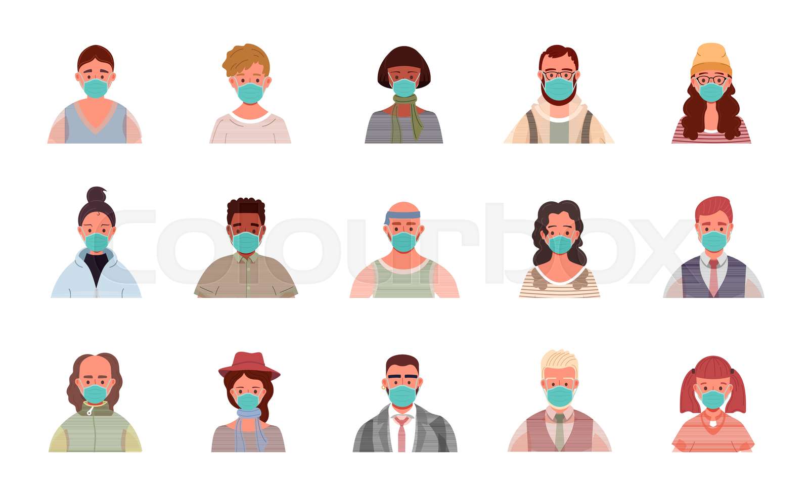 Group of male and female avatars in medical masks. User portraits ...