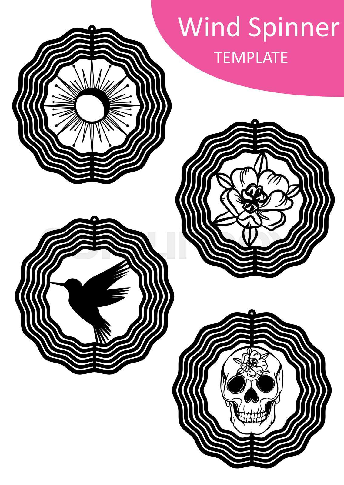 Wind Spinner template set isolated on white, vector silhouette design ...