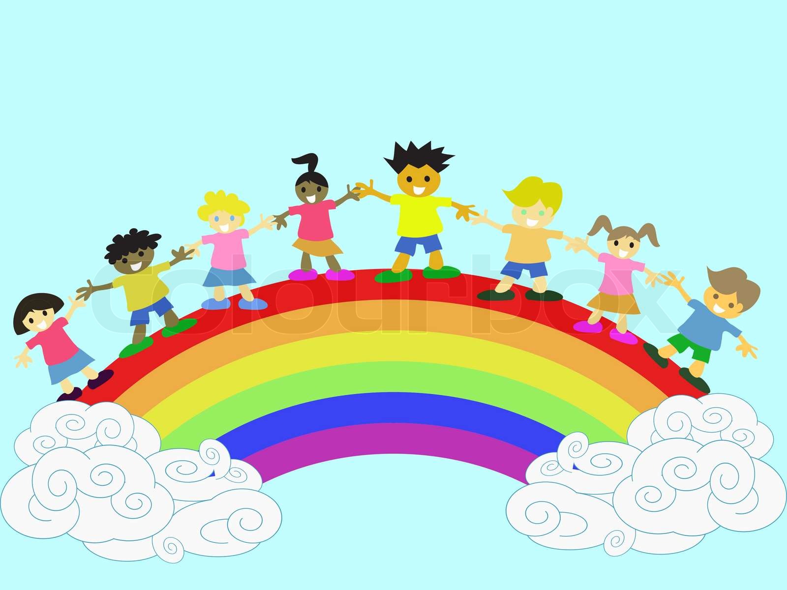 kids on the rainbow | Stock vector | Colourbox