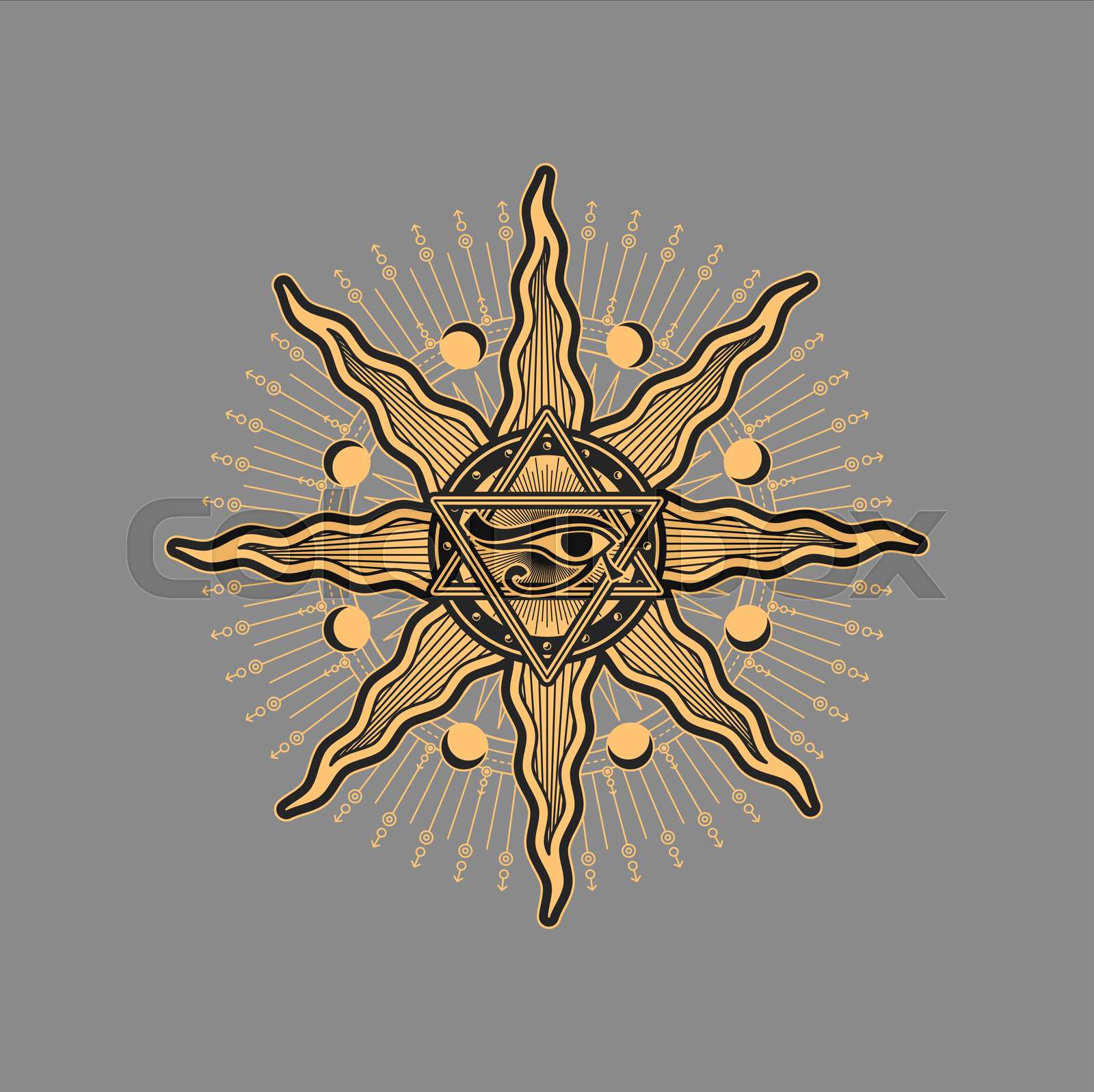 Occult esoteric pentagram with egyptian Horus eye | Stock vector ...