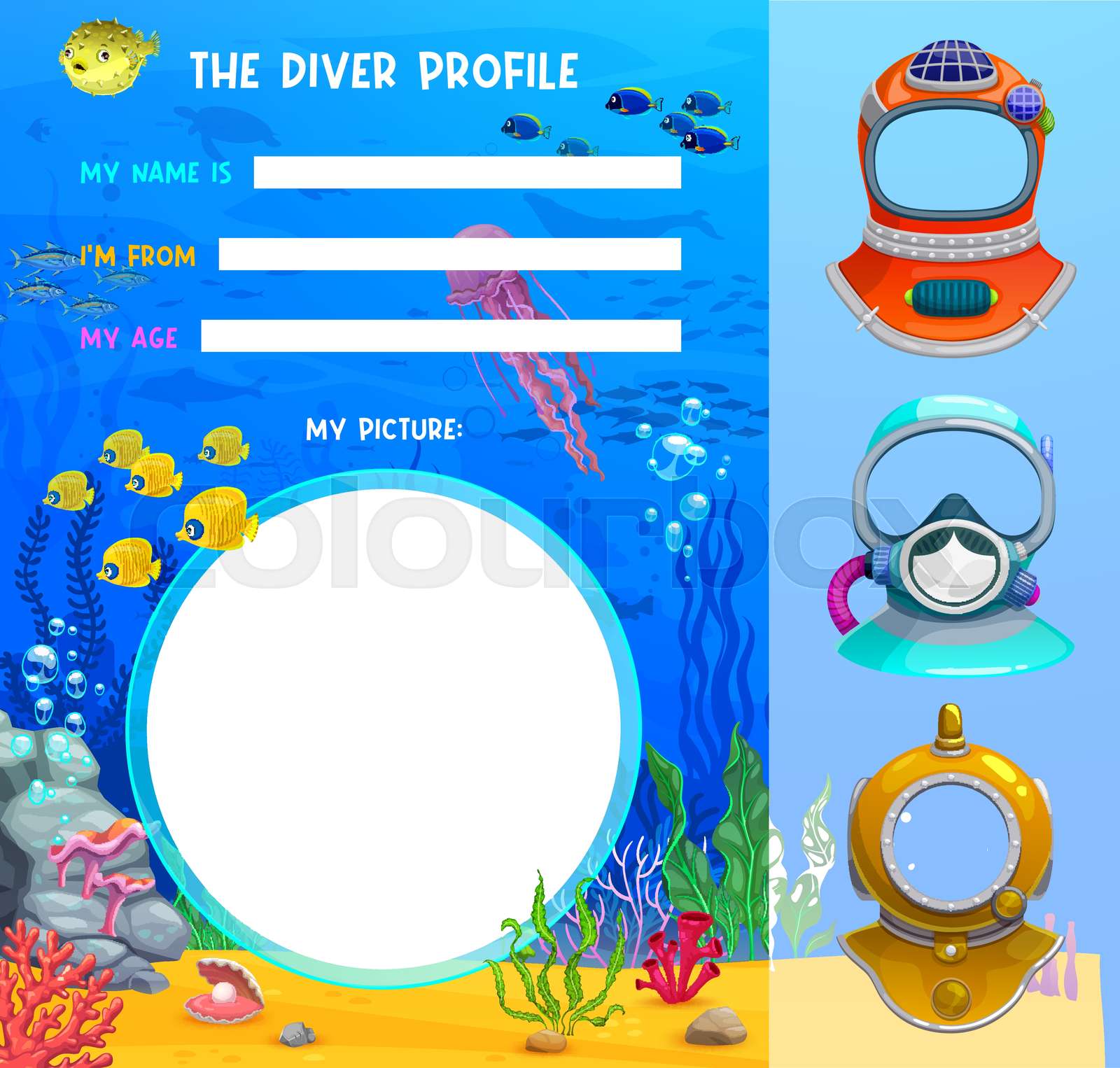 Frogman or diver profile form, vector photo booth | Stock vector ... Frogman or diver profile form, vector photo booth | Stock vector ...