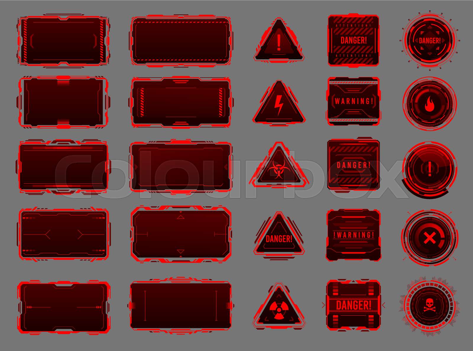 Hud red danger and warning interface frames | Stock vector | Colourbox