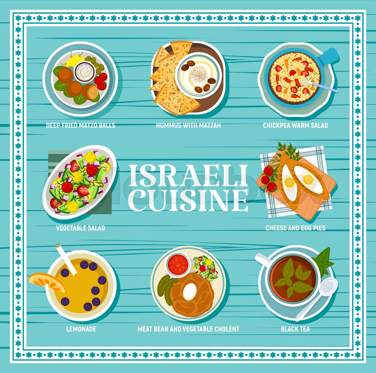 Israeli food restaurant menu page vector template | Stock vector ...