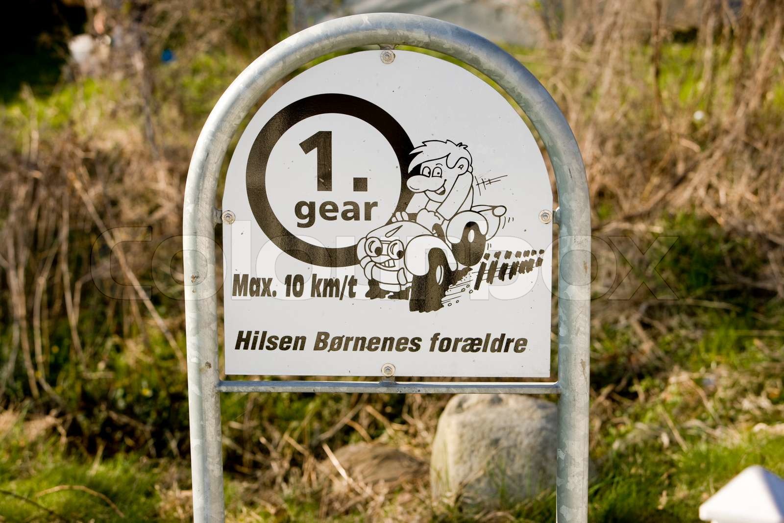 Signage for reducing speed in Denmark | Stock image | Colourbox