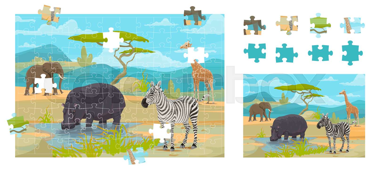 Cartoon savannah african animals jigsaw puzzle | Stock vector | Colourbox